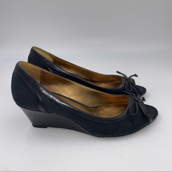 Coach | Shoes | Coach Gavin Monogram Logo Leather Trim Wedge Heel Black ...